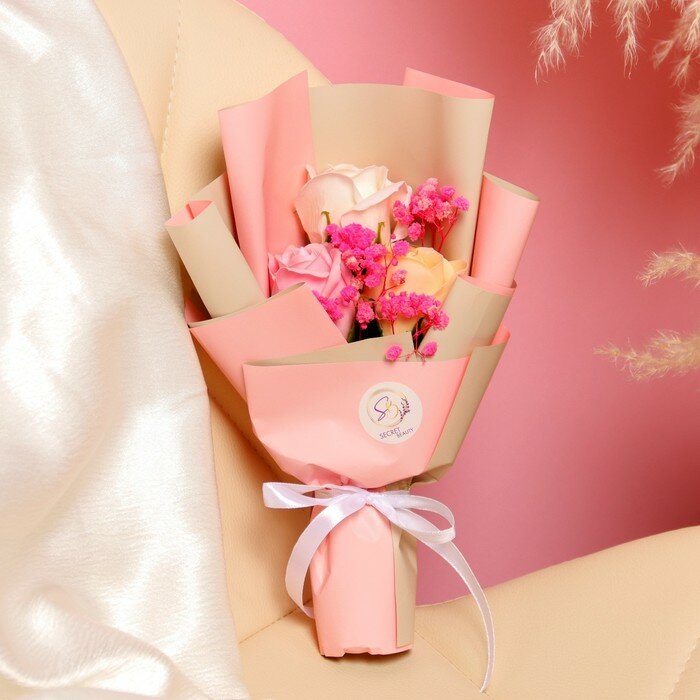 Букет мыльных роз КНР премиальный с цветочным ароматом, пастельные цвета, 3 шт