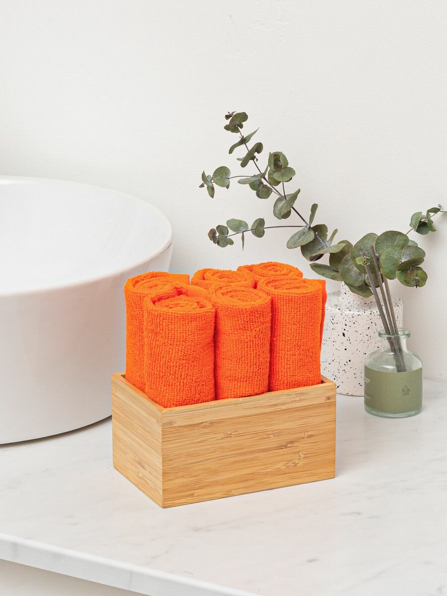 Набор махровых салфеток осибори Sandal "люкс" 30*30 см, цвет - оранжевый, пл. 450 гр. - 6 шт.