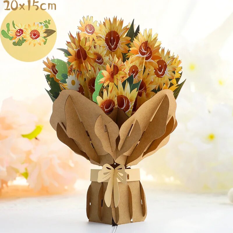 3D открытка с цветами parehope sunflower bouquet