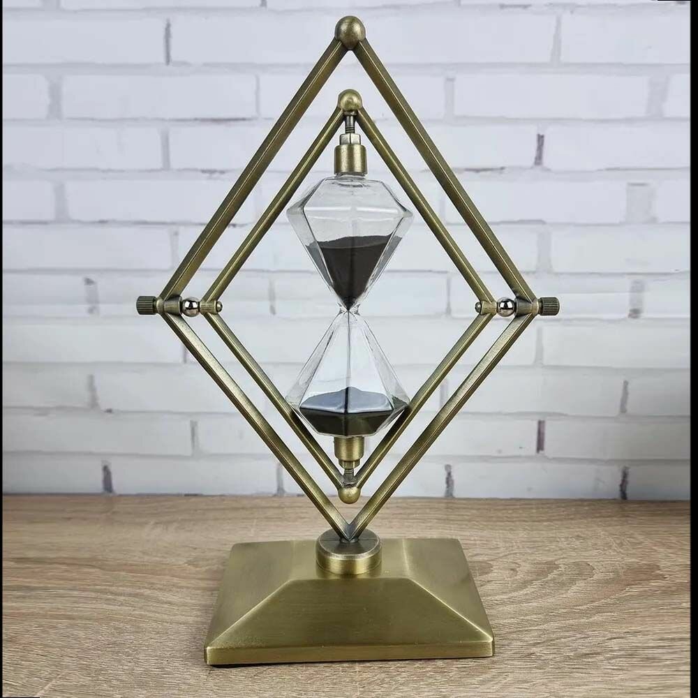 Геометрические песочные часы - 30 минут, черный песок, латунь, вращающийся механизм (30x10x20) см