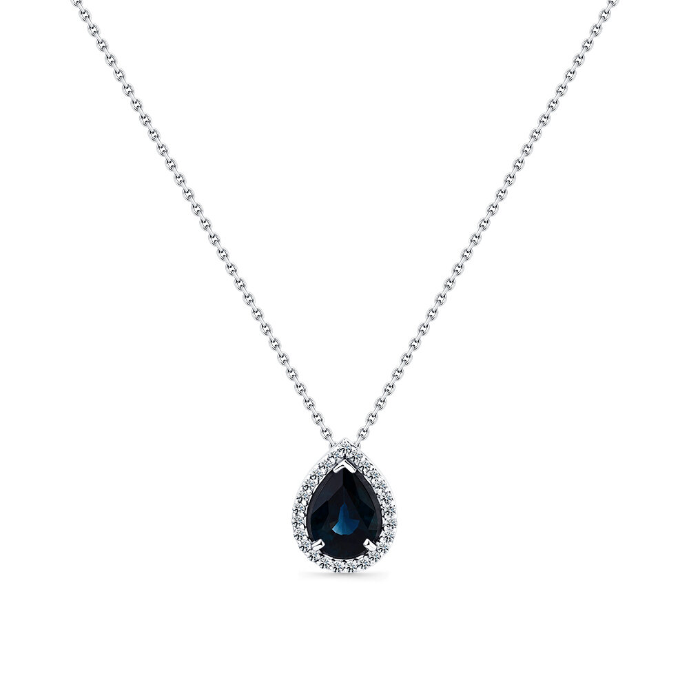 Колье, белое золото, 585 проба, сапфир, бриллиант