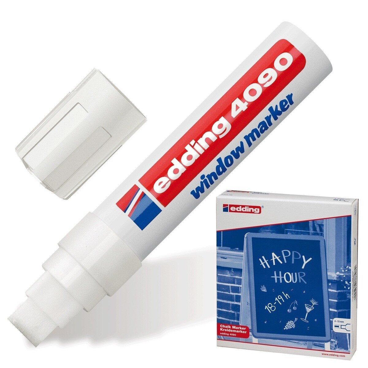 Маркер для окон и стекла edding 4-15 мм, смываемый, на меловой основе, белый (E-4090/49)