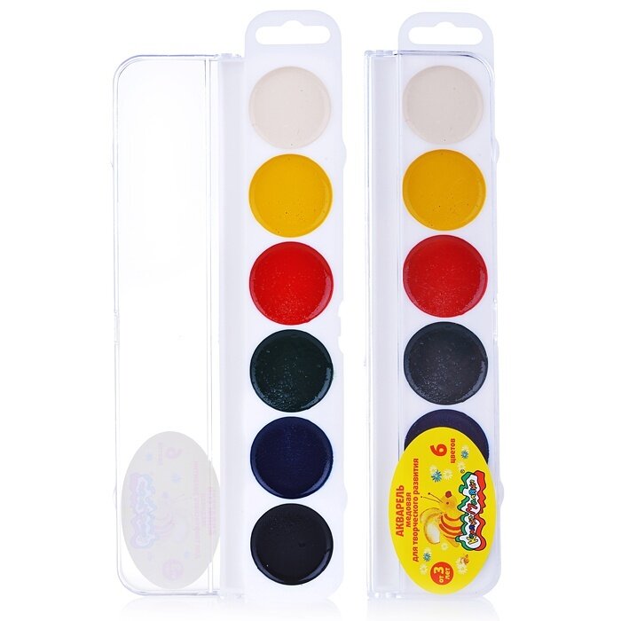 Акварель Каляка-Маляка круглый кювет, 6 цветов, без кисти (АККМ06)