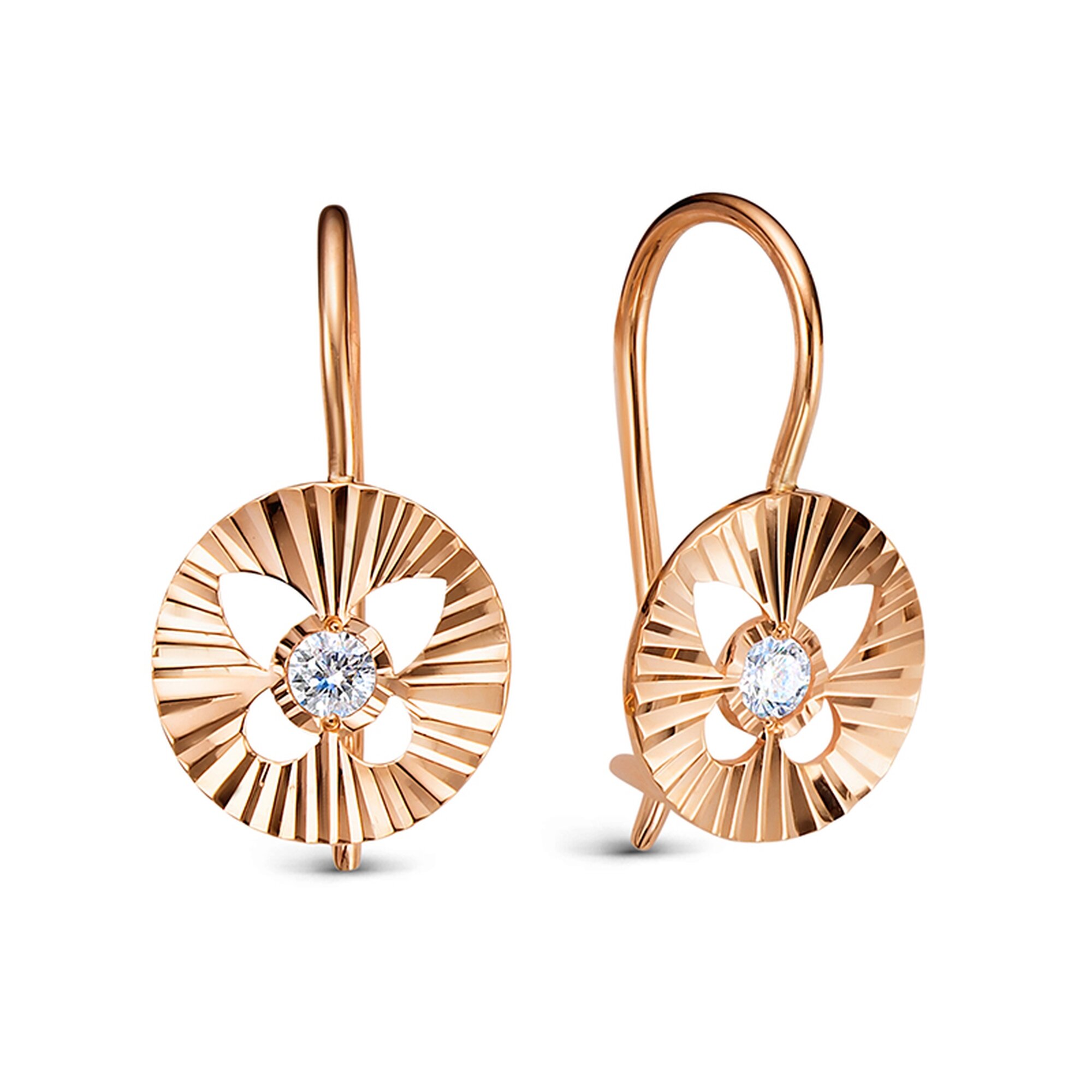 Серьги, красное золото, 585 проба, фианит