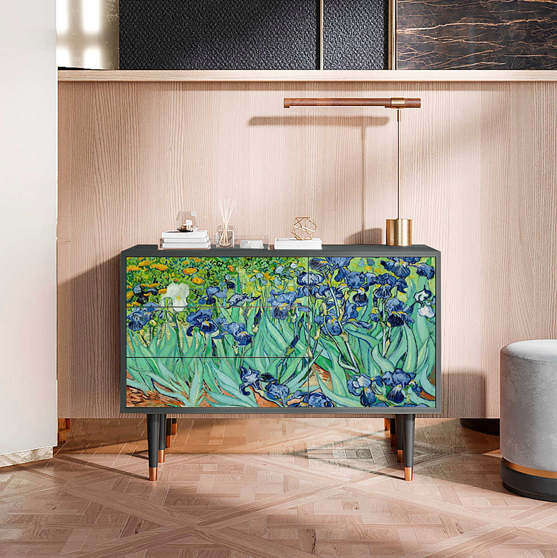 Комод - STORYZ - S3 Irises by Vincent van Gogh, Размер - 115 x 84 x 41 см, Цвет корпуса - , Антрацит