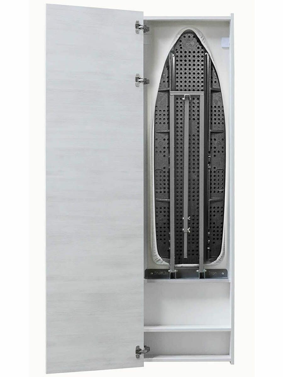 Встроенная гладильная доска с зеркальным фасадом Айрон Бокс XL Термо, Выбеленный дуб распашная лево