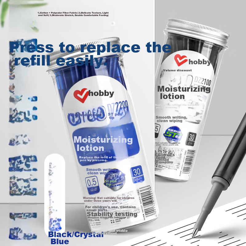 AIHAO Retractable Erasable Pen Refill, 0.5mm, Heat-Erasable Gel Pen Refill, Blue-Black Bullet Tip, Heat-Sensitive Erasable Refill, Crystal Blue, 30 Pieces, DZ2400