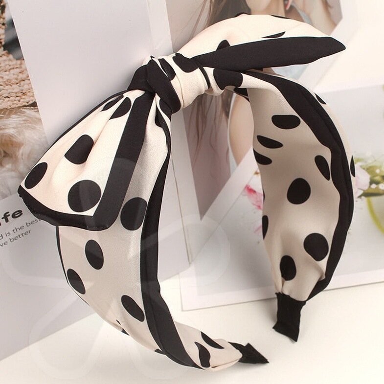 Повязка на голову "Темперамент", бежевая в горошек