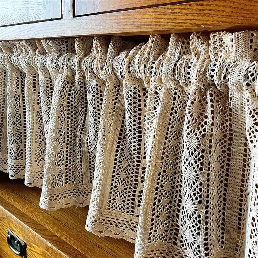 Вязаные шторы HPUTEXINE из полиэстера и хлопка бежевого цвета