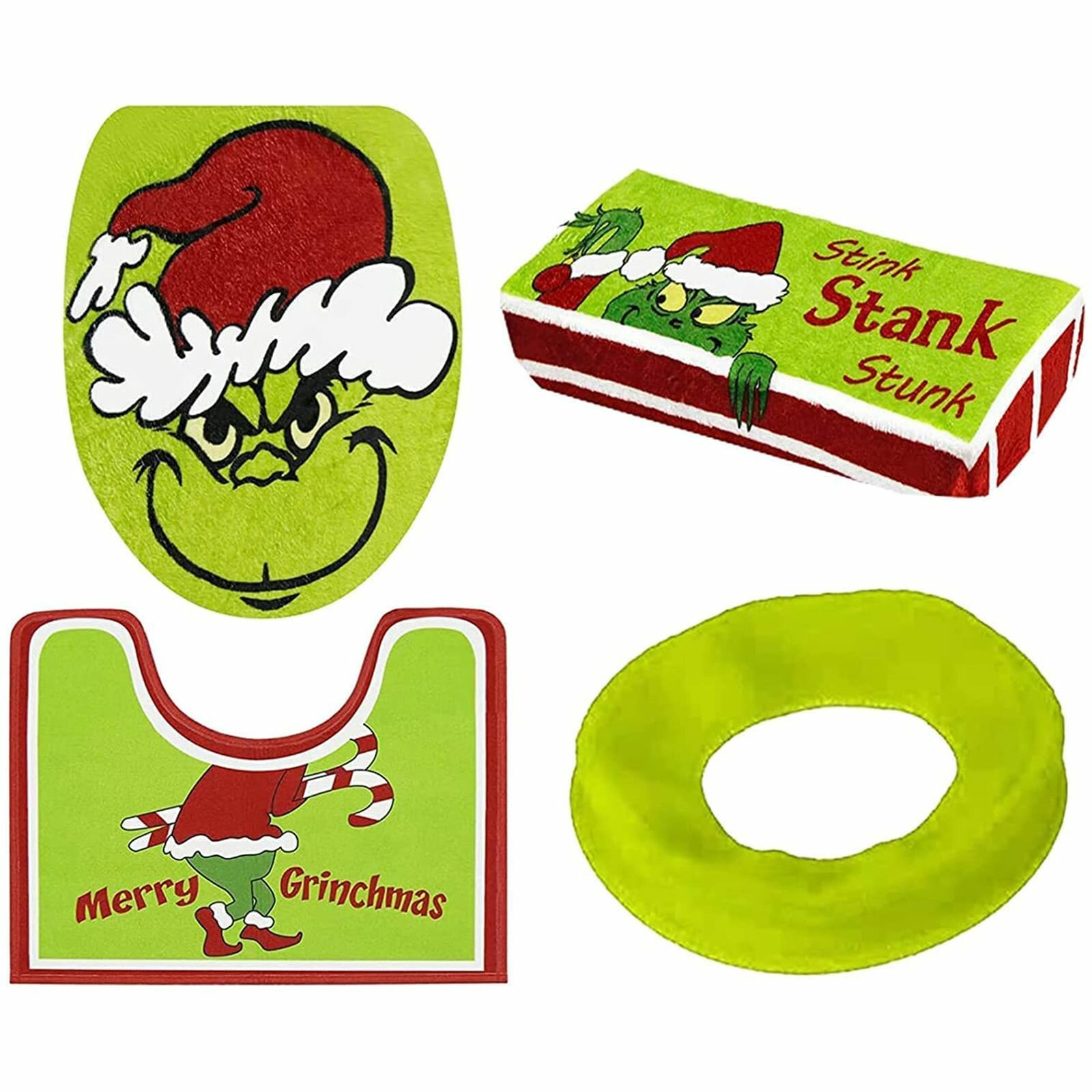 Набор для ванной комнаты Рождественский Гринч , домашний декор с крышкой для унитаза, напольным ковриком, крышкой для бака, полным набором для ванной комнаты для праздничного сезона
