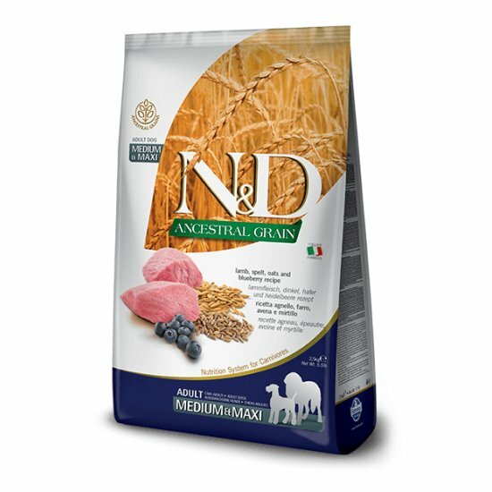 Корм сухой для собак Farmina N&D низкозерновой ягненок, спельта, овес и черника для взрослых собак медиум & макси 12 кг