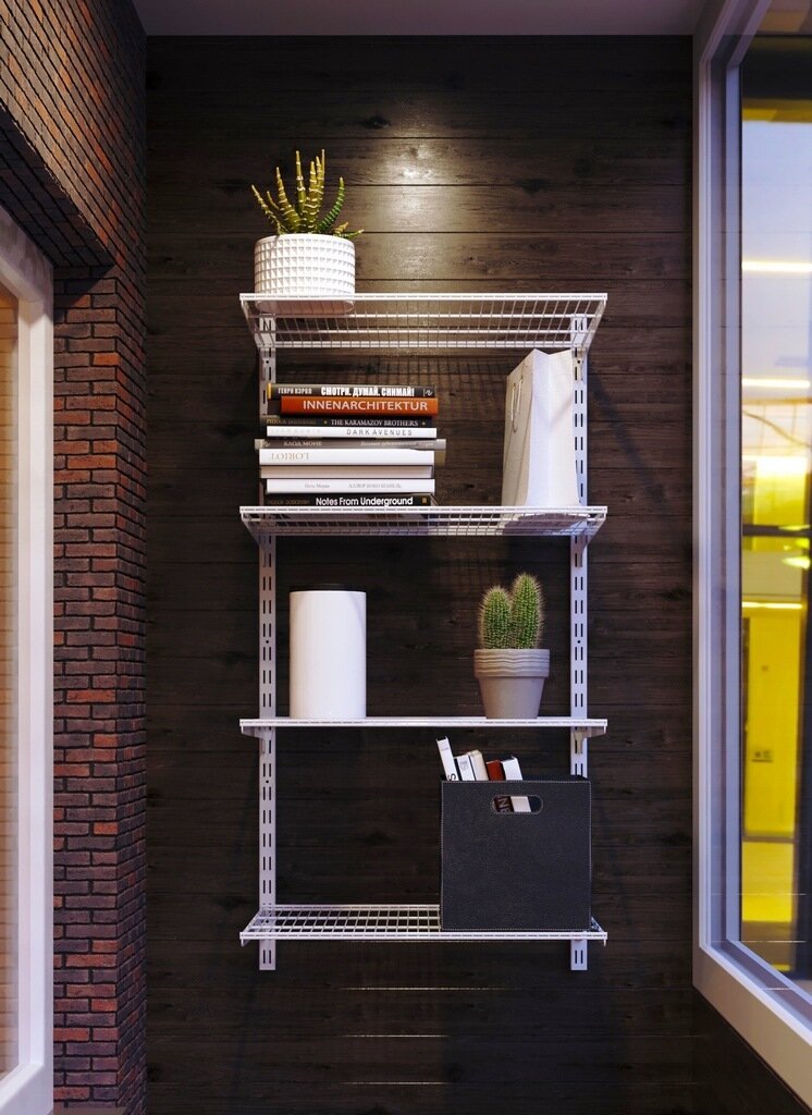 Гардеробная система, стеллаж настенный, система хранения, металлическая, на балкон, в гараж, белый 1127х440х595