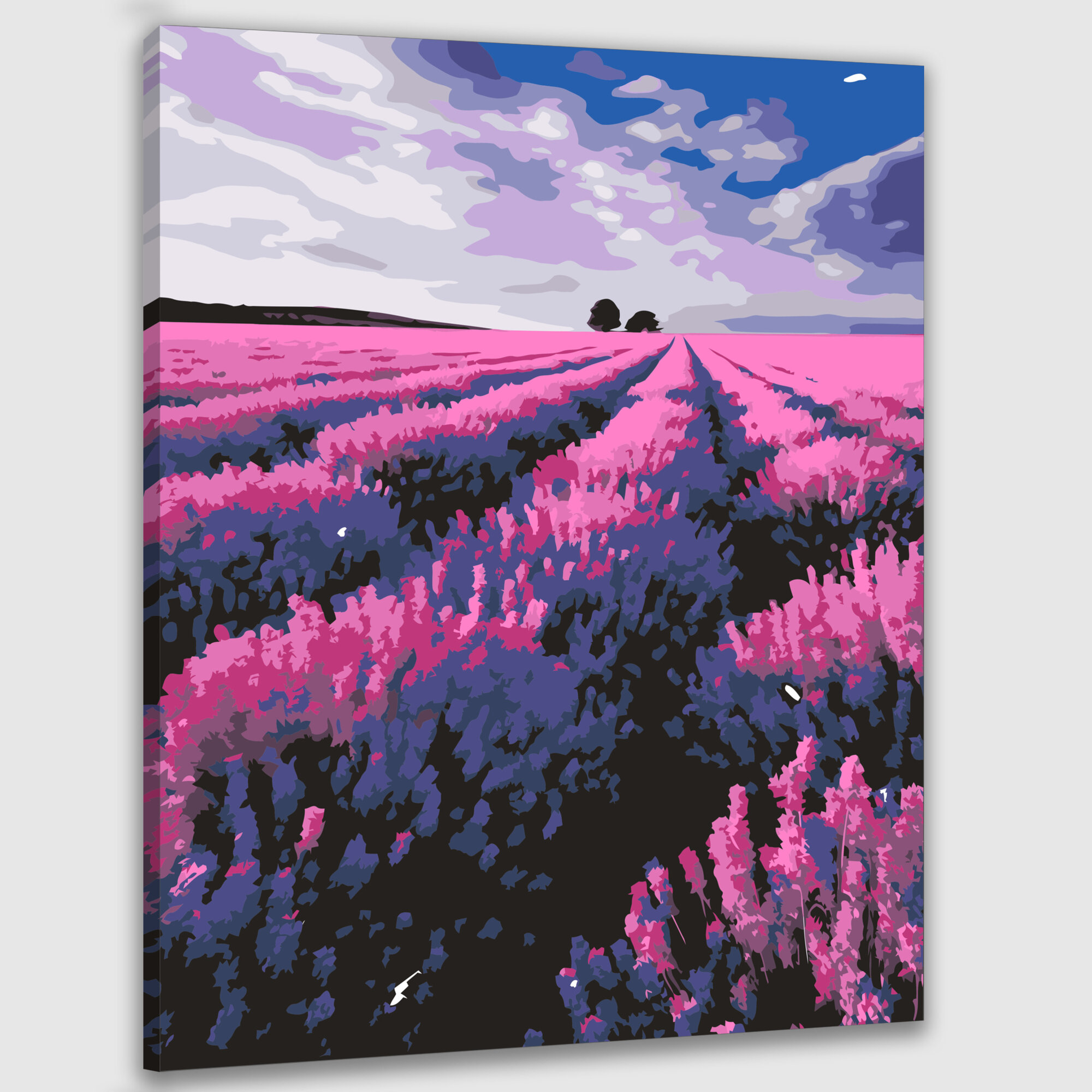 Картина по номерам 40x50 см, фотография, поле лаванды, нежно-фиолетовые цвета, яркая зелень, сельская местность