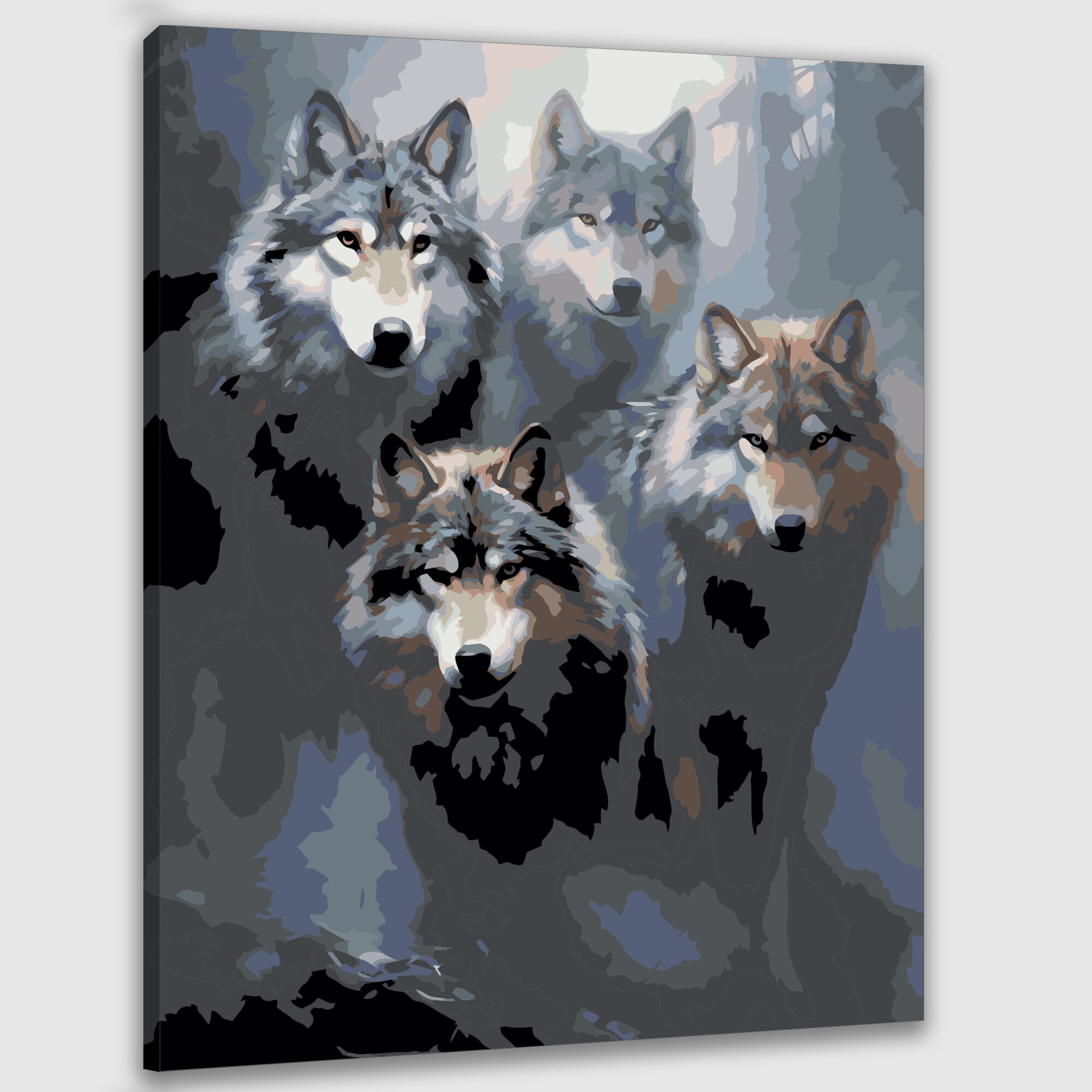 Картина по номерам 40x50 см, картина маслом, волки, туман, глаза, сила, дух, создания, текстура, мех, мазки кисти, фон