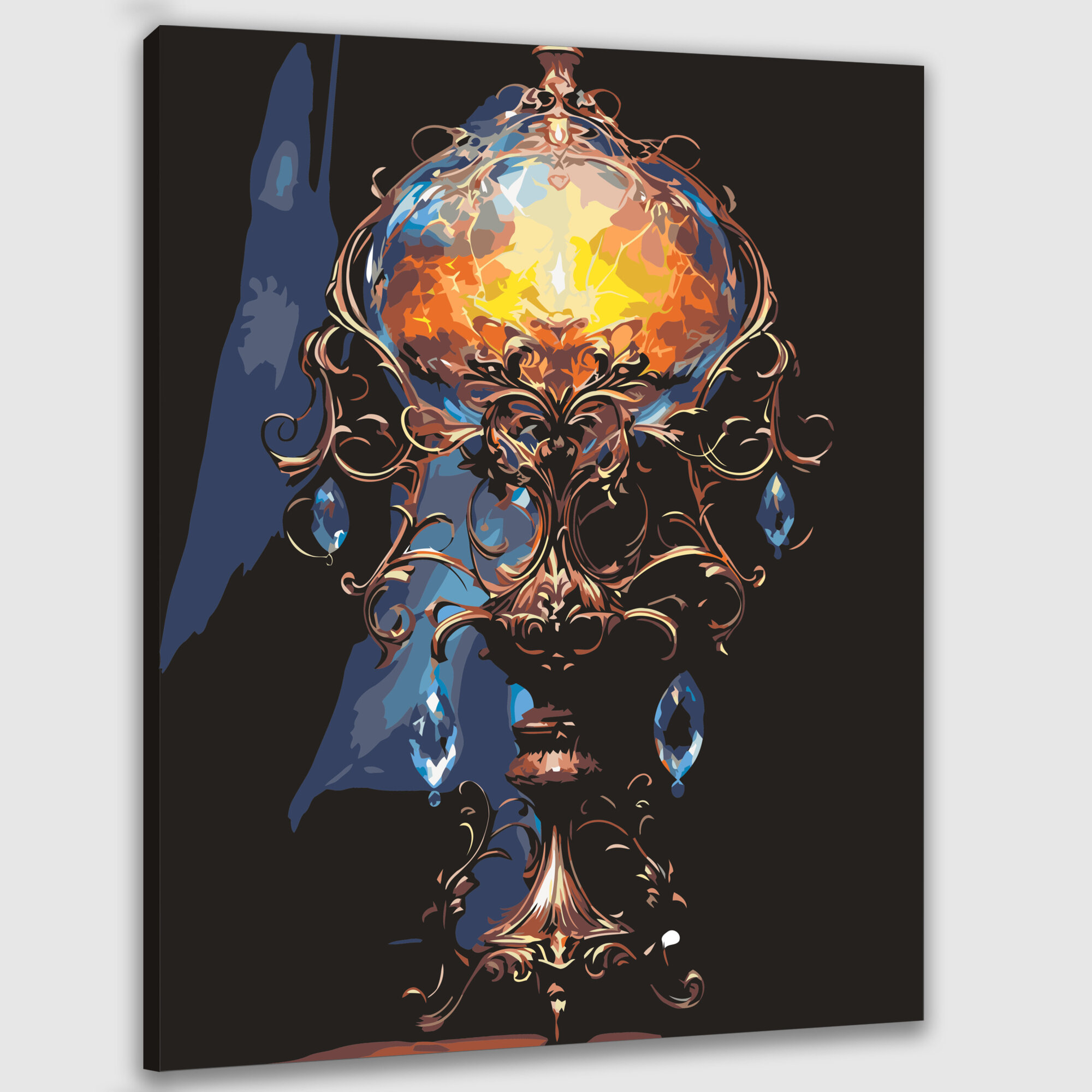 Картина по номерам 40x50 см, цифровая картина, лампа, аура, очарование, таинственность, сияние, украшения, золото