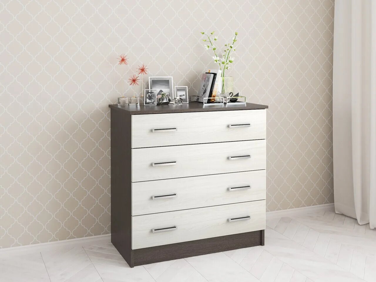 Комод «Катрин 3» ЛДСП, роликовые направляющие (Венге/Ясень анкор светлый) 82х44х81