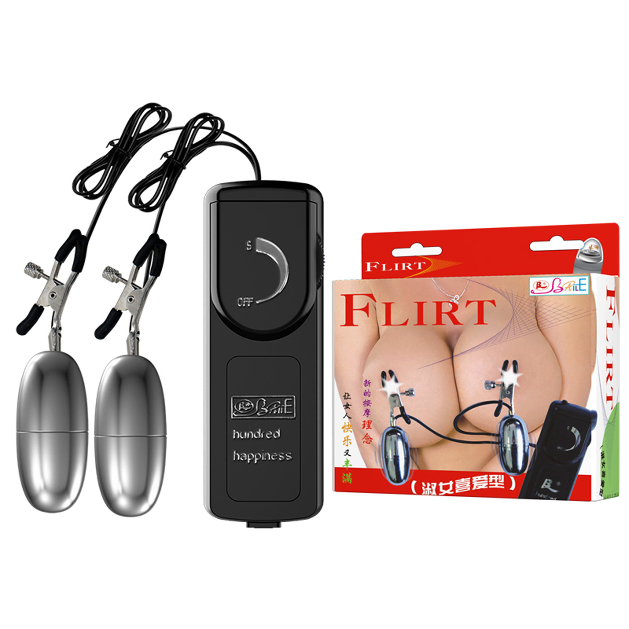 Виброзажимы на соски с пультом управления Baile FLIRT, BI-010060