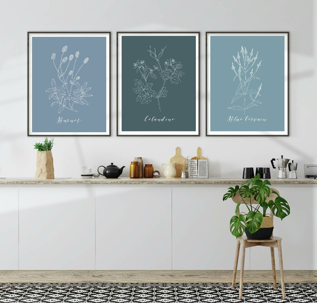 Постер 3 шт 40x50 без рамки "Растения, трава гербарий" набор картин для интерьера