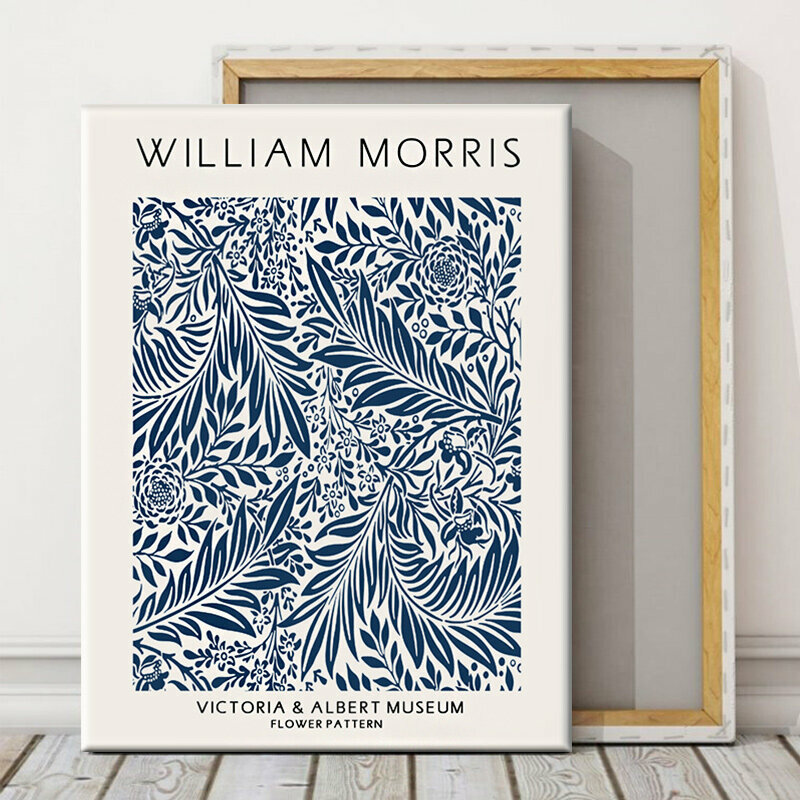 Картина на холсте 40х50 см "Моррис, синий цветочный узор", на стену для интерьера