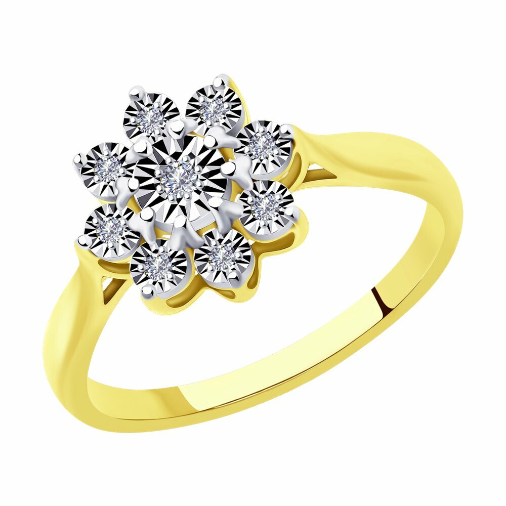 Кольцо, комбинированное золото, 585 проба, бриллиант