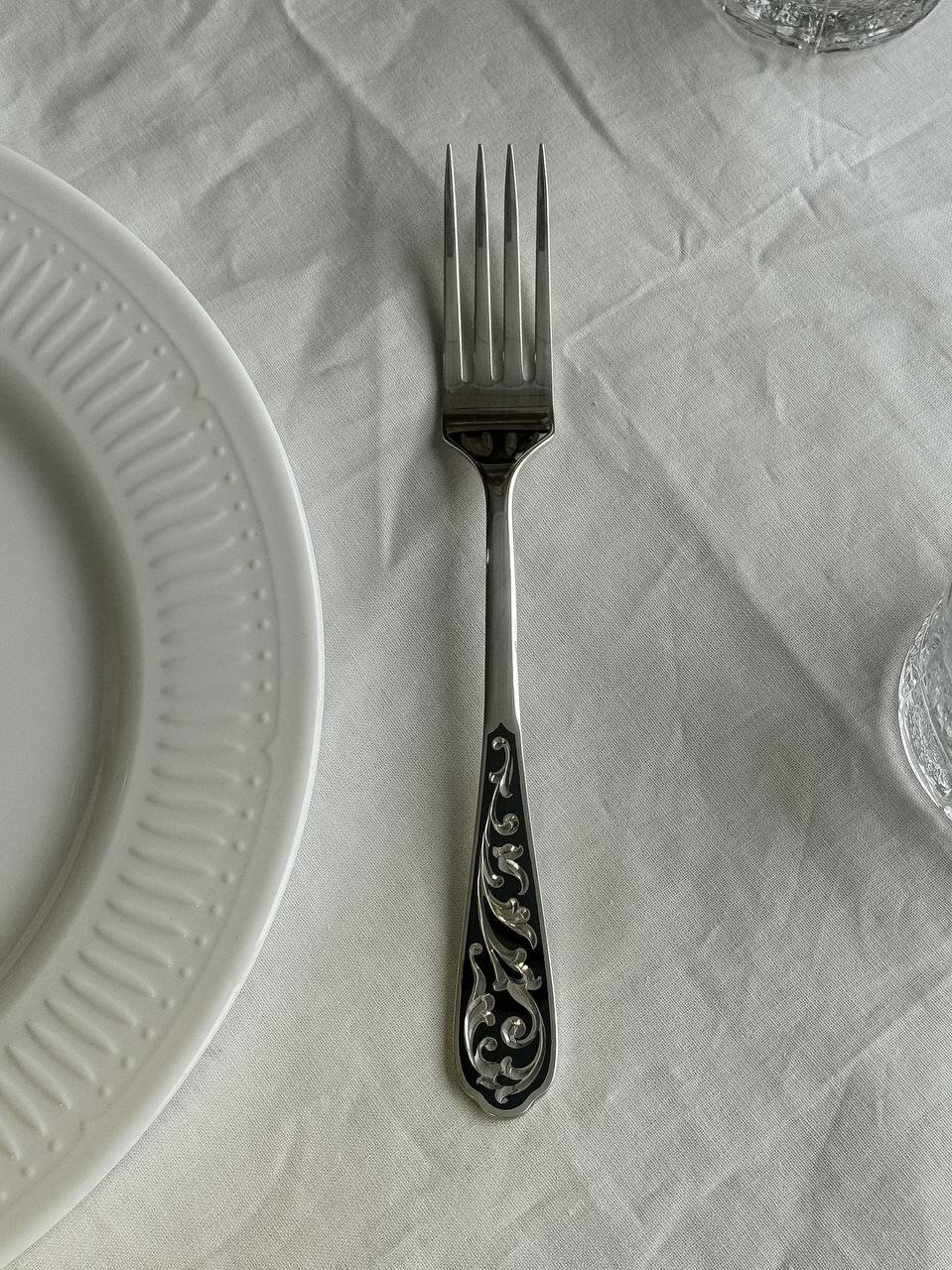 Тутта Серебряная столовая вилка 925 проба "Мархарай", вилка из серебра кубачи в подарочном футляре