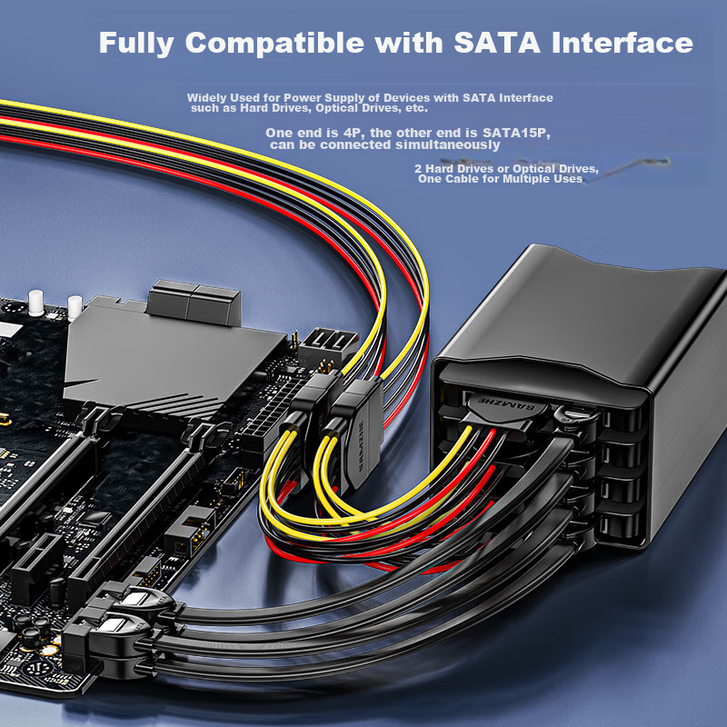 Shanze SATA Power Cable, Desktop Computer Case Connection for SSD And HDD, IDE 4-Pin to 15-Pin Adapter Converter Cable, 0.2 Meters, UP-30