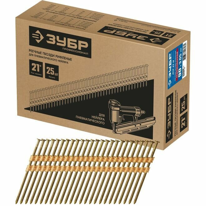 Гвозди реечные рифленые РГР-21-Ц Профессионал, оцинкованные, ЗУБР 2000 шт, 90 мм, 21