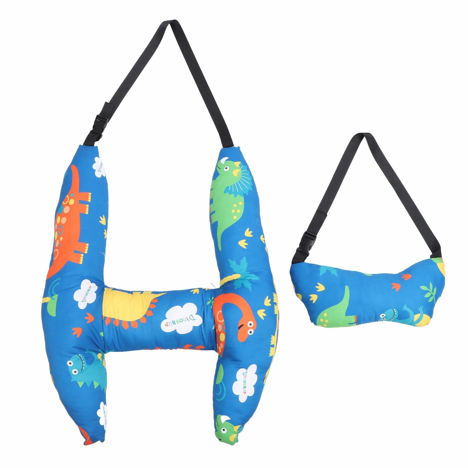 Детская автомобильная подушка для сна в форме буквы H, поддержка головы, синий динозавр, съемная, регулируемая, 70см x 55см, для детей и взрослых