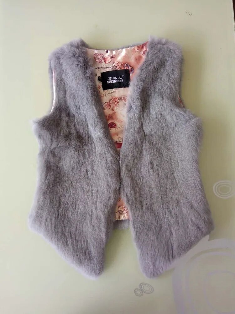 Серый жилет из кроличьего меха, Dark gray, S