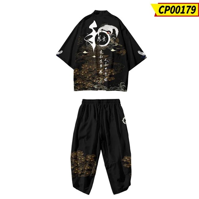 Костюм-двойка Хаори полиэстер большой размер Черный, 4XL, разноцветный