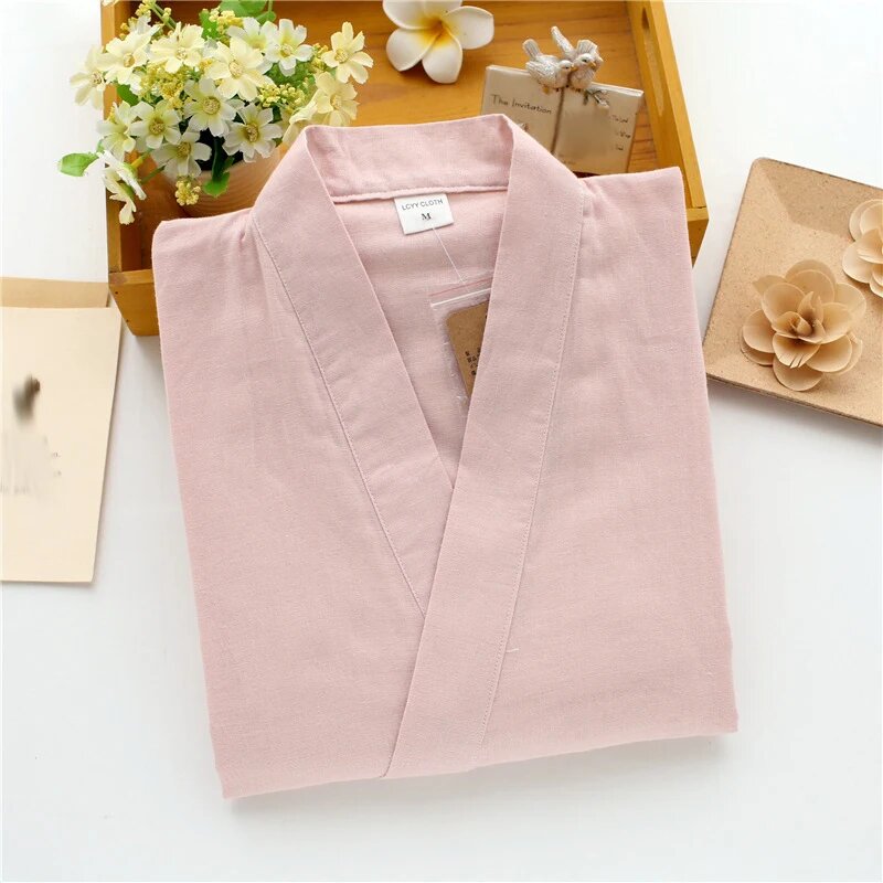 Кимоно в японском стиле для пар, юката, одежда для сна, топы, брюки, комплект Розовый, XL, Women 1