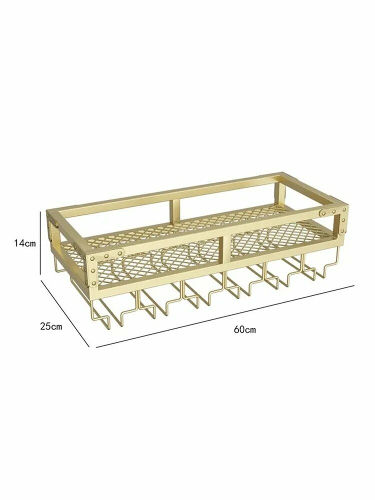 Полка для вина и бокалов, Светодиодные лампы Семейный бар, ресторан, Настенная винная стойка, золото, 60x25x14cm