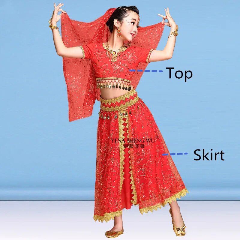 Детский костюм для танца живота YI NA SHENG WU 2/3/5/7/8 шт. Красный, XL, Red 2pcs