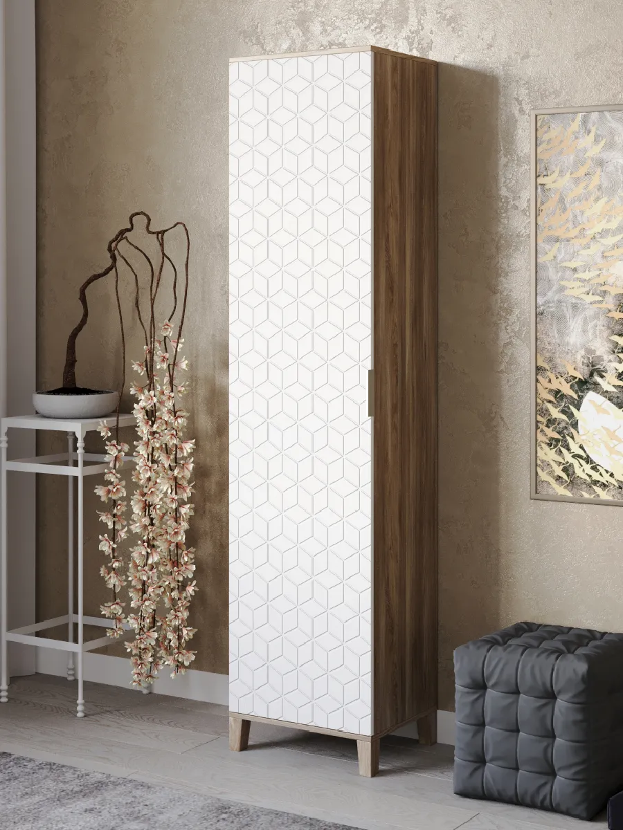 Шкаф пенал для одежды распашной в прихожую книжный Марвин - 1 Милк, 50х210х40 см