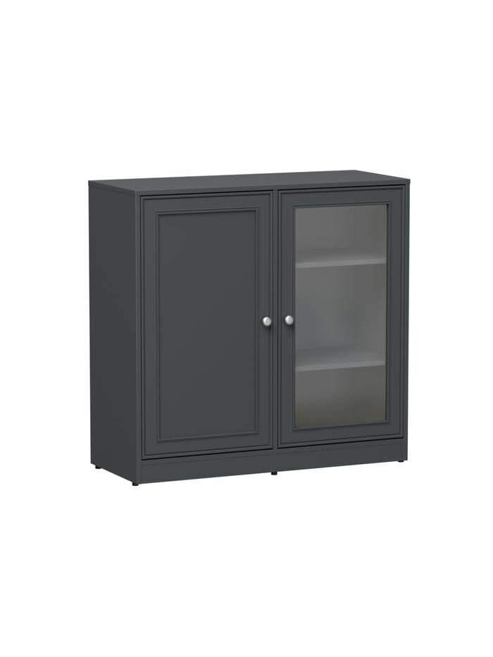 Комод-витрина Люсиль с полками, с комбинированным фасадом, 98.6х40.1х95.6 см, Графит