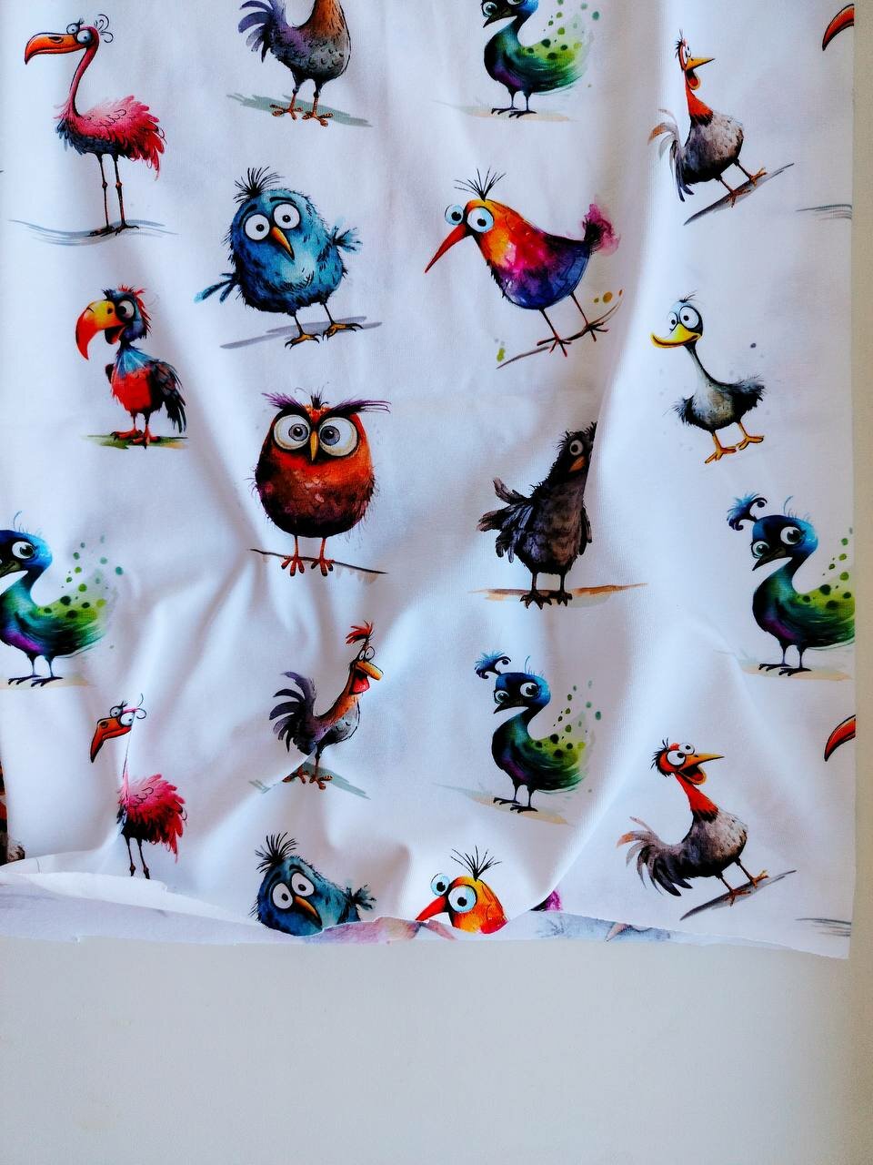 Ткань трикотажная 90 см кулирка с лайкрой печать диджитал Птицы