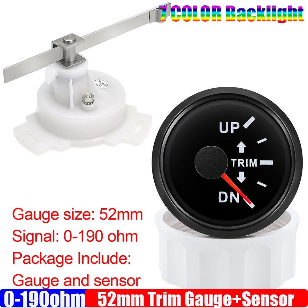 2 "52 мм датчик обрезки лодки для внутреннего подвесного двигателя, морской индикатор наклона обрезки с датчиком 0-190 Ом, 7 цветов, подсветка яхты Right BN