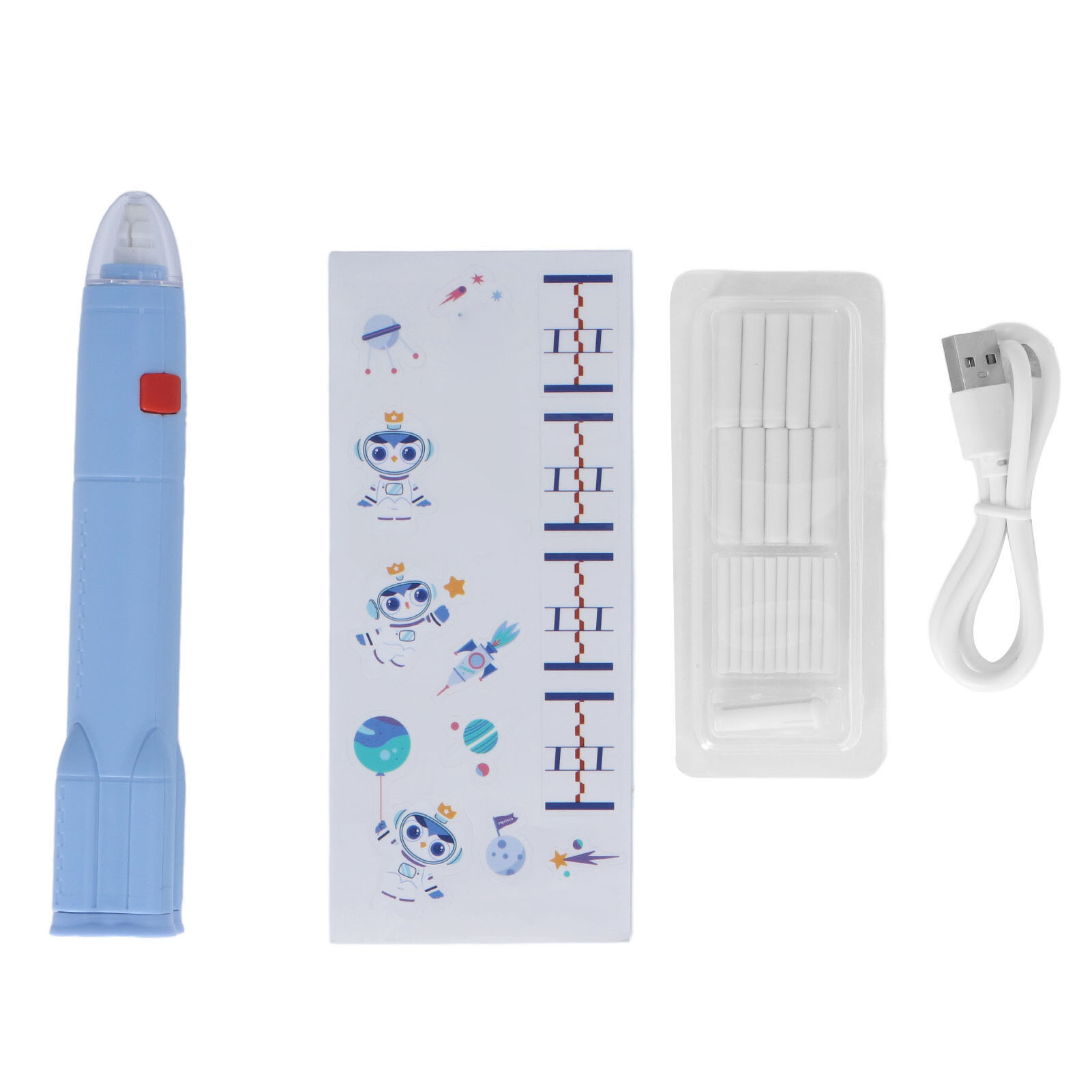 Электрический ластик для карандашей, аккумуляторный, с низким уровнем шума, с 2 сменными стержнями, 2,7 x 16 см, ABS TPR, электрический ластик для учебы, синий