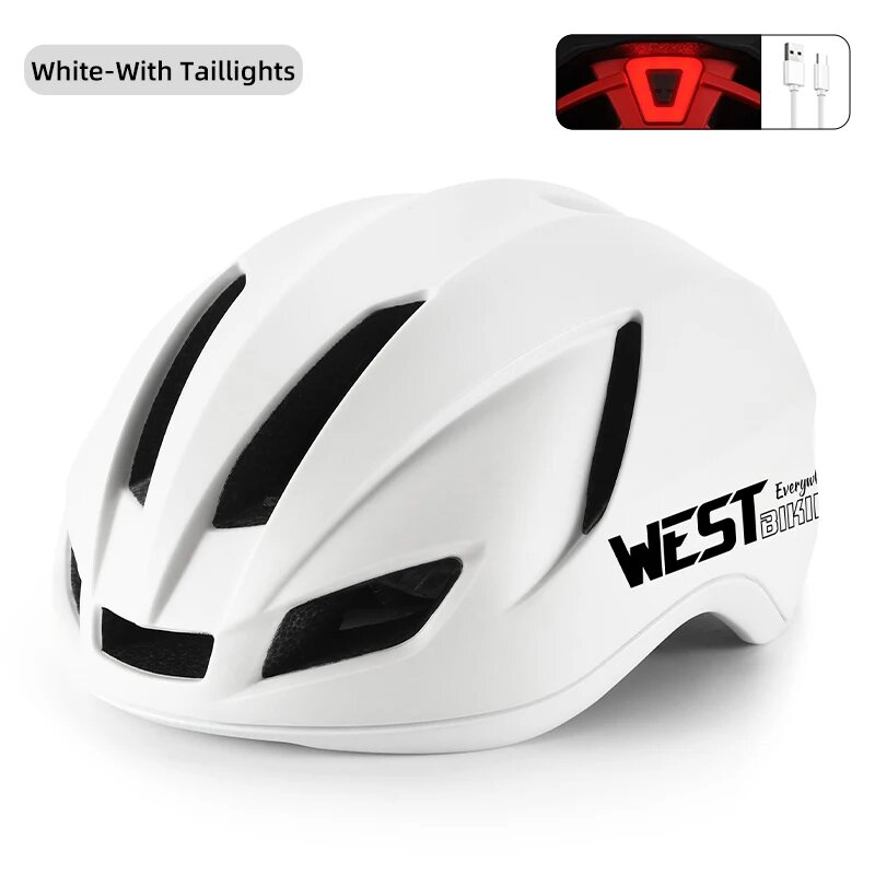 WEST BIKING Аэрошлем для велоспорта черный Белый, M(55-57cm), White x Rear Light