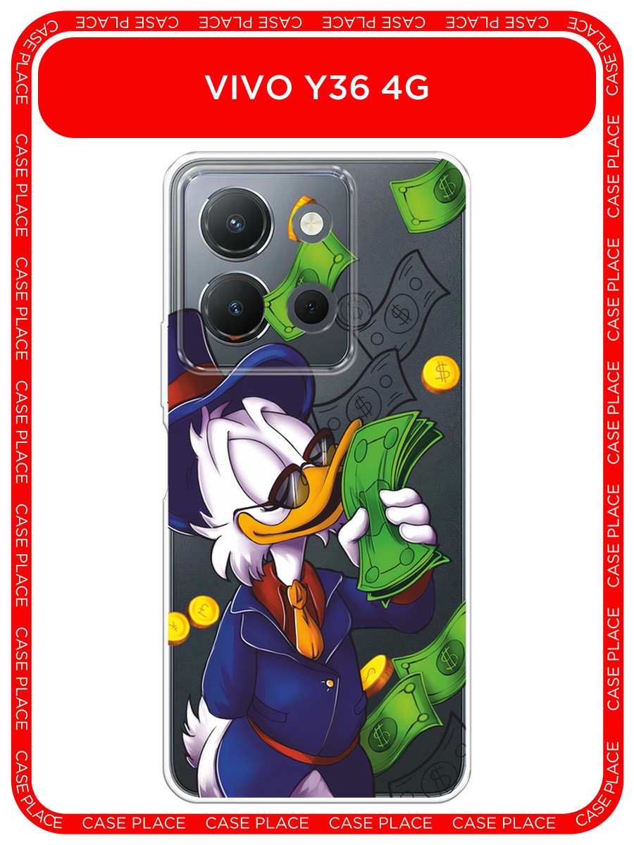 Чехол на Vivo Y36 4G / Виво Y36 4G с принтом Scrooge McDuck with Money, прозрачный