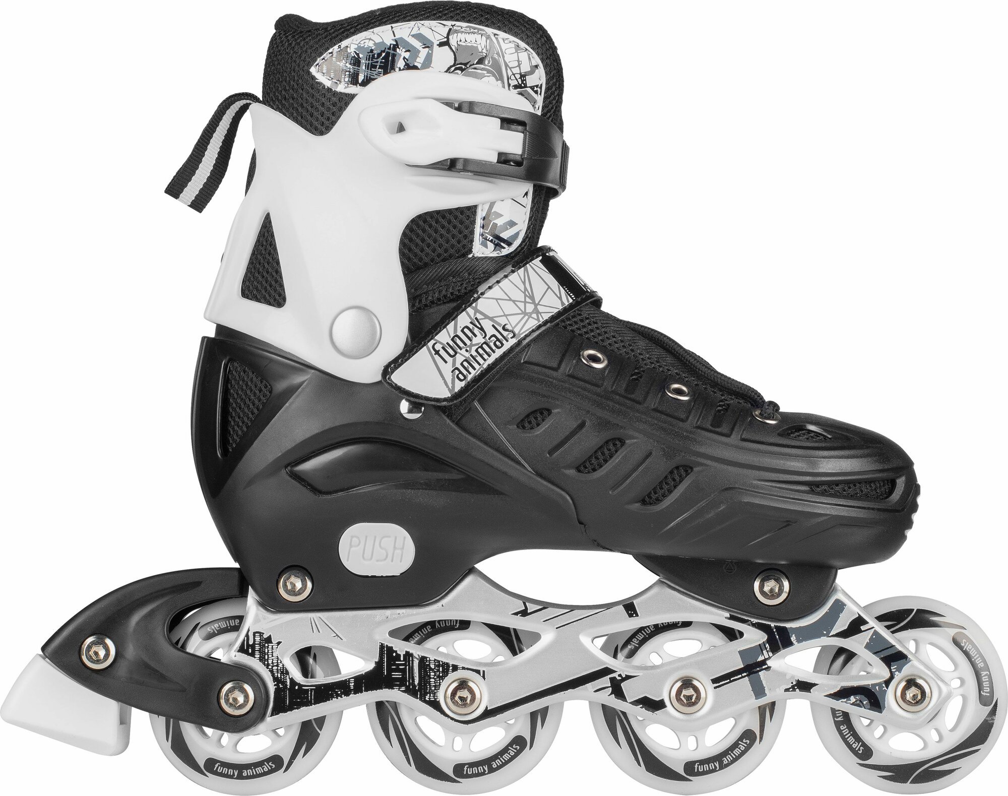 Ролики FUNNY ANIMALS WILD Black-White/черный-белый, размер L (39-42)