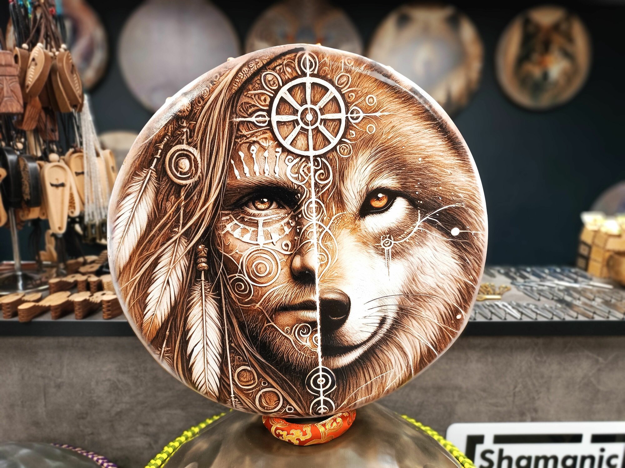 Бубен Shamanic Индонезия 50х50 с рисунком