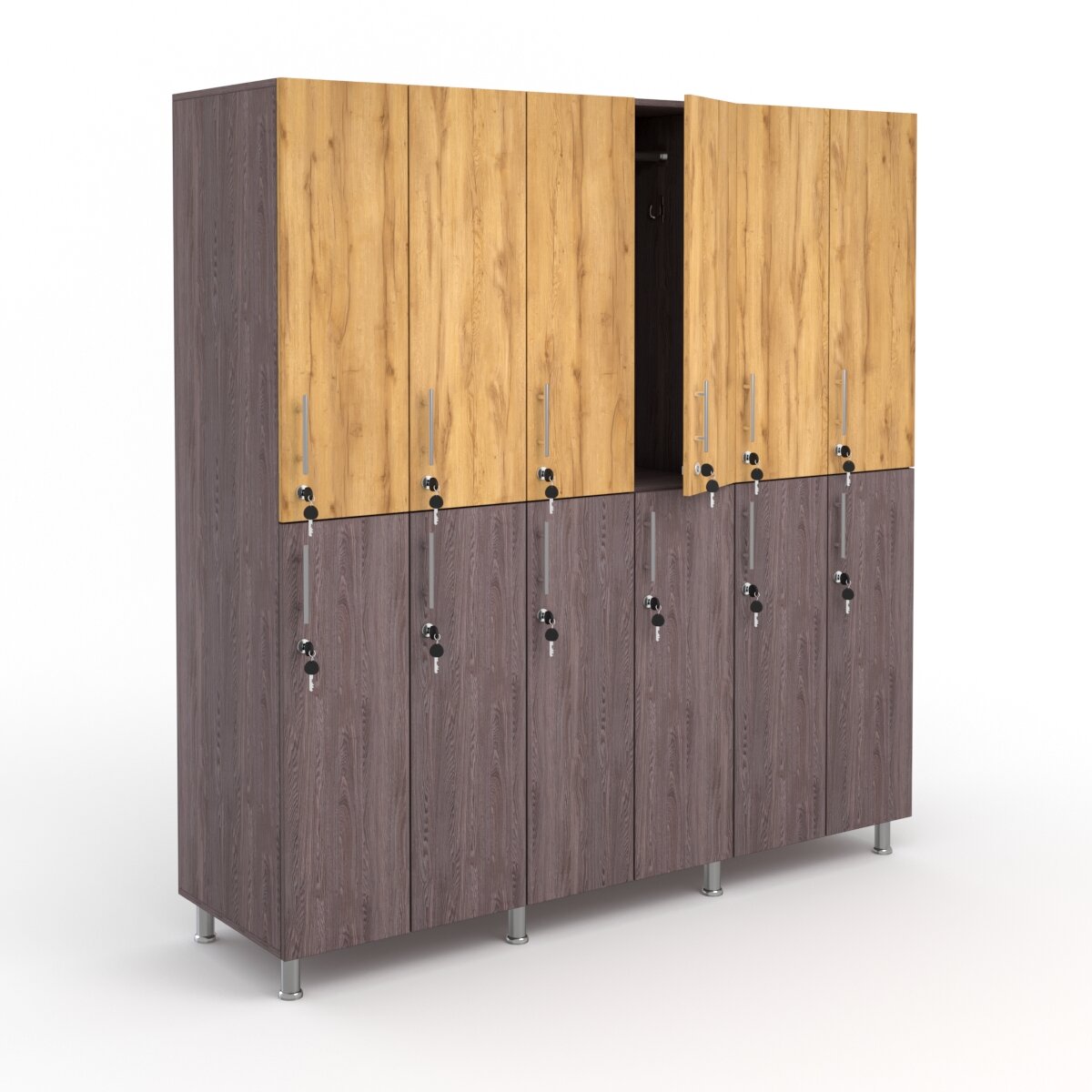 Шкаф для раздевалок 6-секционный 12ти-местный, Ясень Анкор и Дуб золотистый