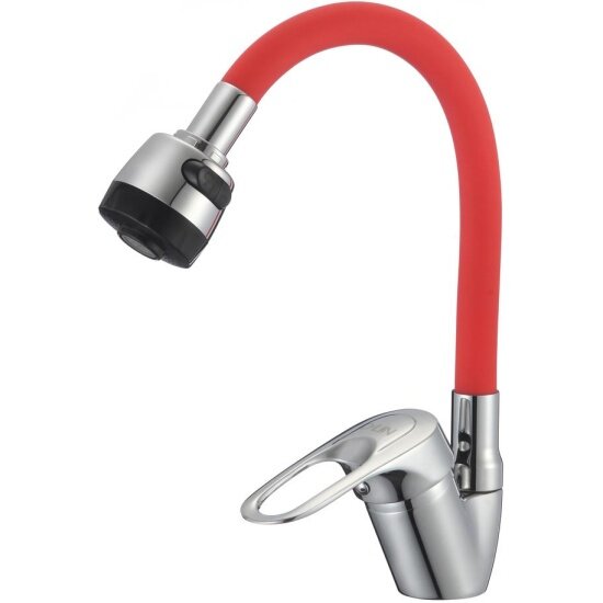 Смеситель для кухни D-lin с гибким изливом D150628-4T, хром/красный