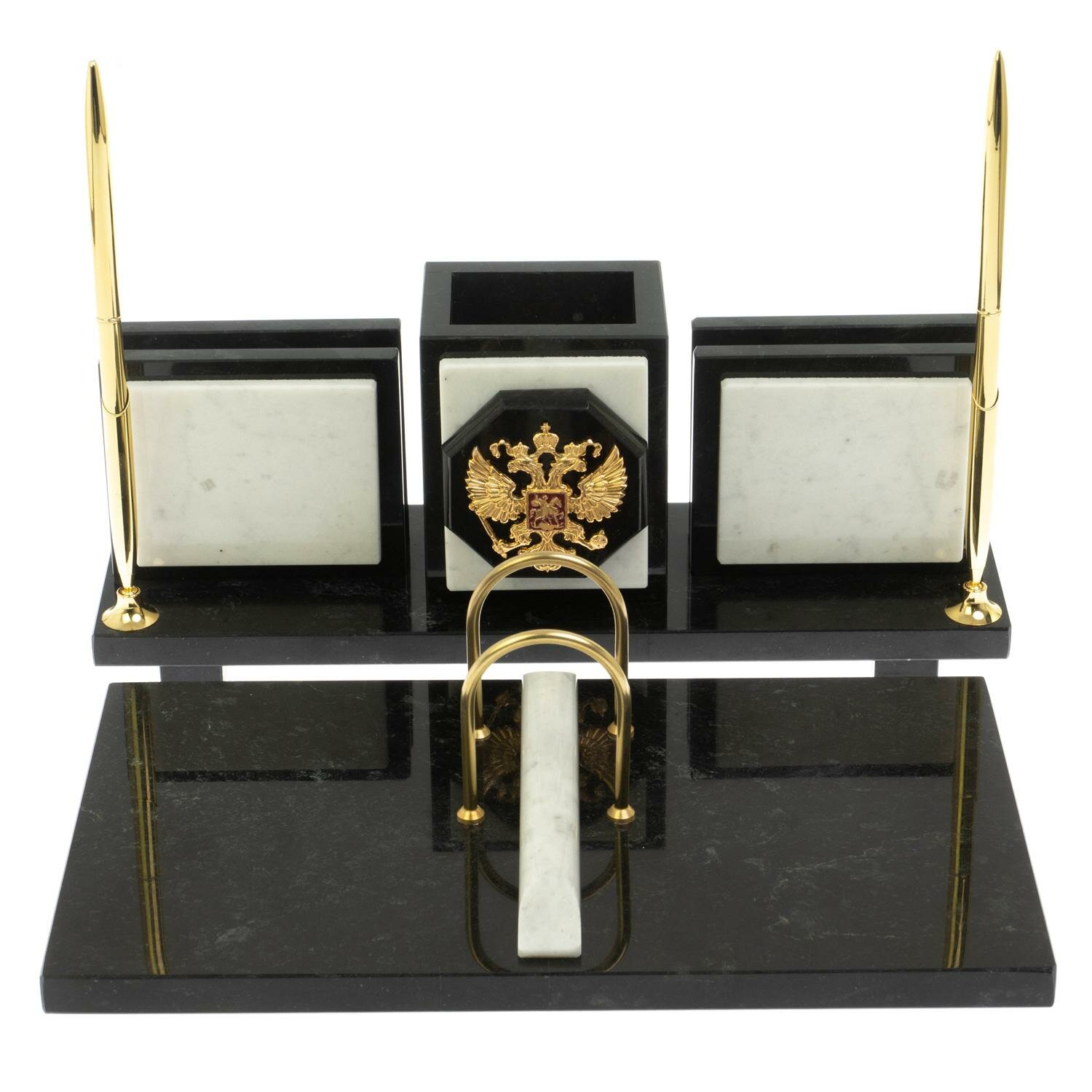 Настольный набор "Офисный" из мармора и змеевика с гербом РФ 129509