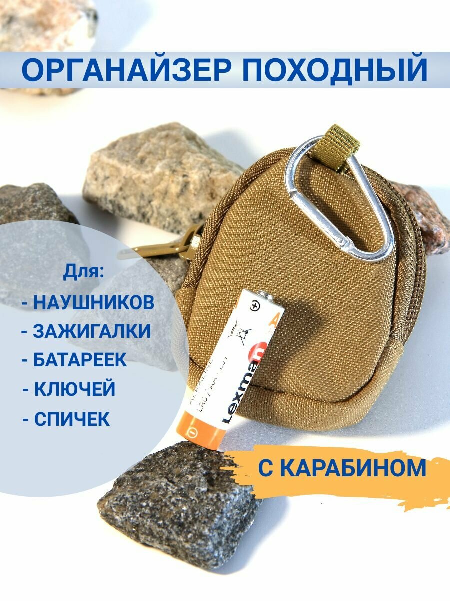 Органайзер для сумки, рюкзака с карабином/ Органайзер походный для батереек, наушников, мелочи