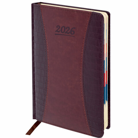 Ежедневник датированный 2026 А5 148х218 мм, GALANT "CombiContract", под кожу, коричневый, 117487
