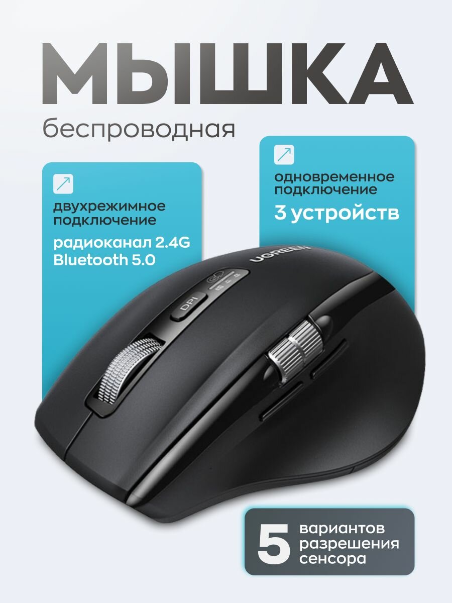 Игровая мышь Ugreen, беспроводная, для правой руки, Pixart 3391, 5000 точек на дюйм