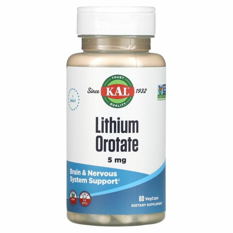 KAL Lithium Orotate 5 мг (Литий Оротат) 60 растительных капсул