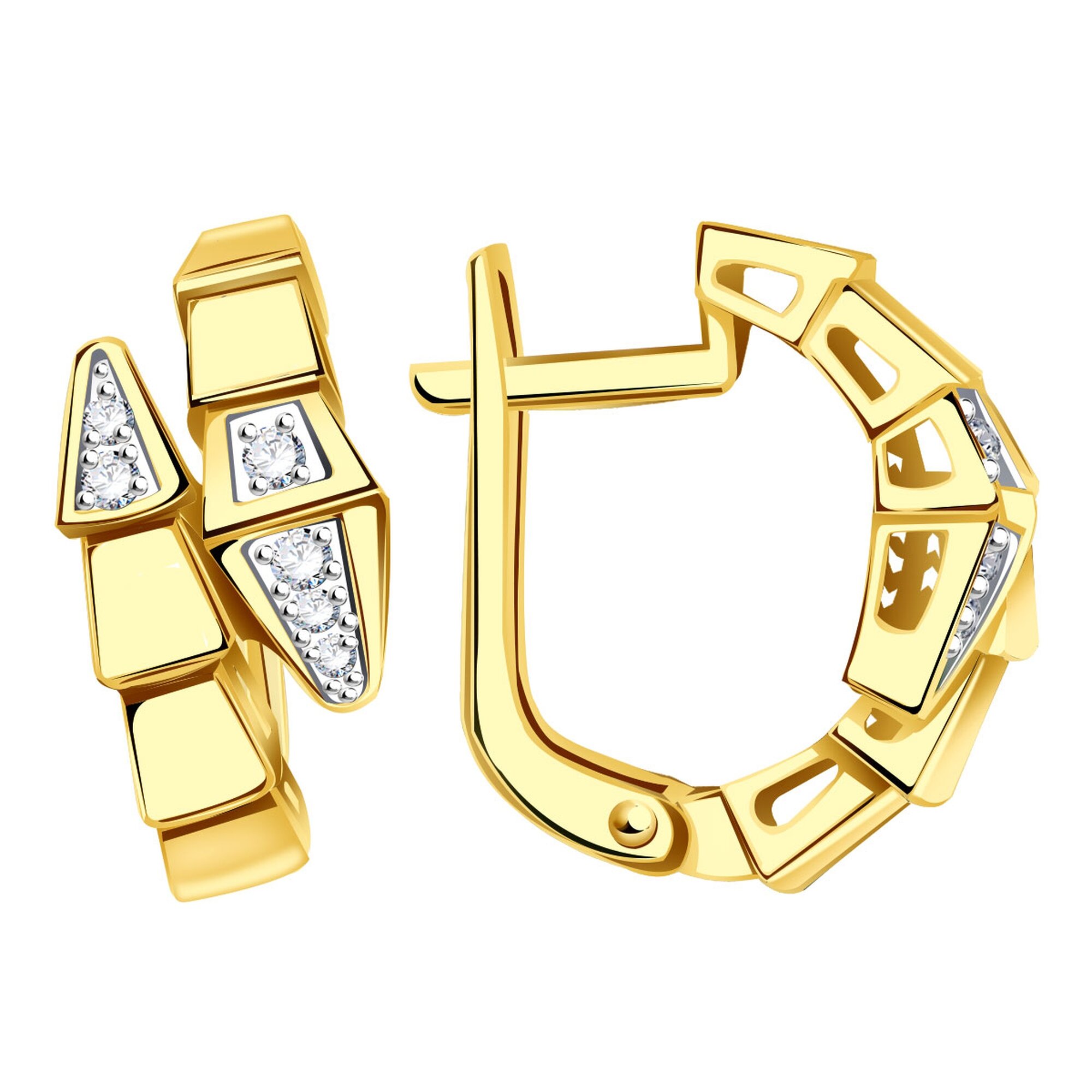 Серьги, желтое золото, 585 проба, фианит